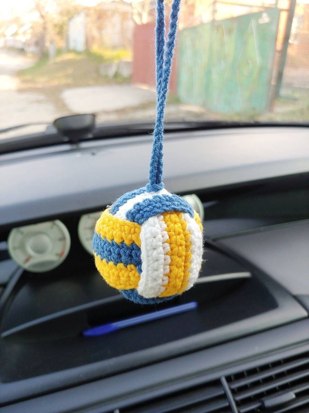 Crochet Volleyball Car Ornament, Handmade Auto Accessories. Dashboard ...