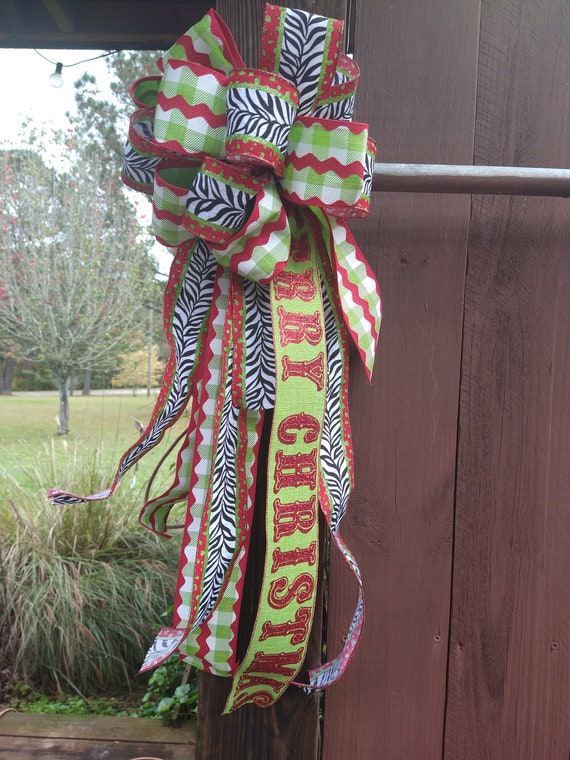 Christmas Bow With Long Tails Christmas Tree Topper Mailbox - Etsy