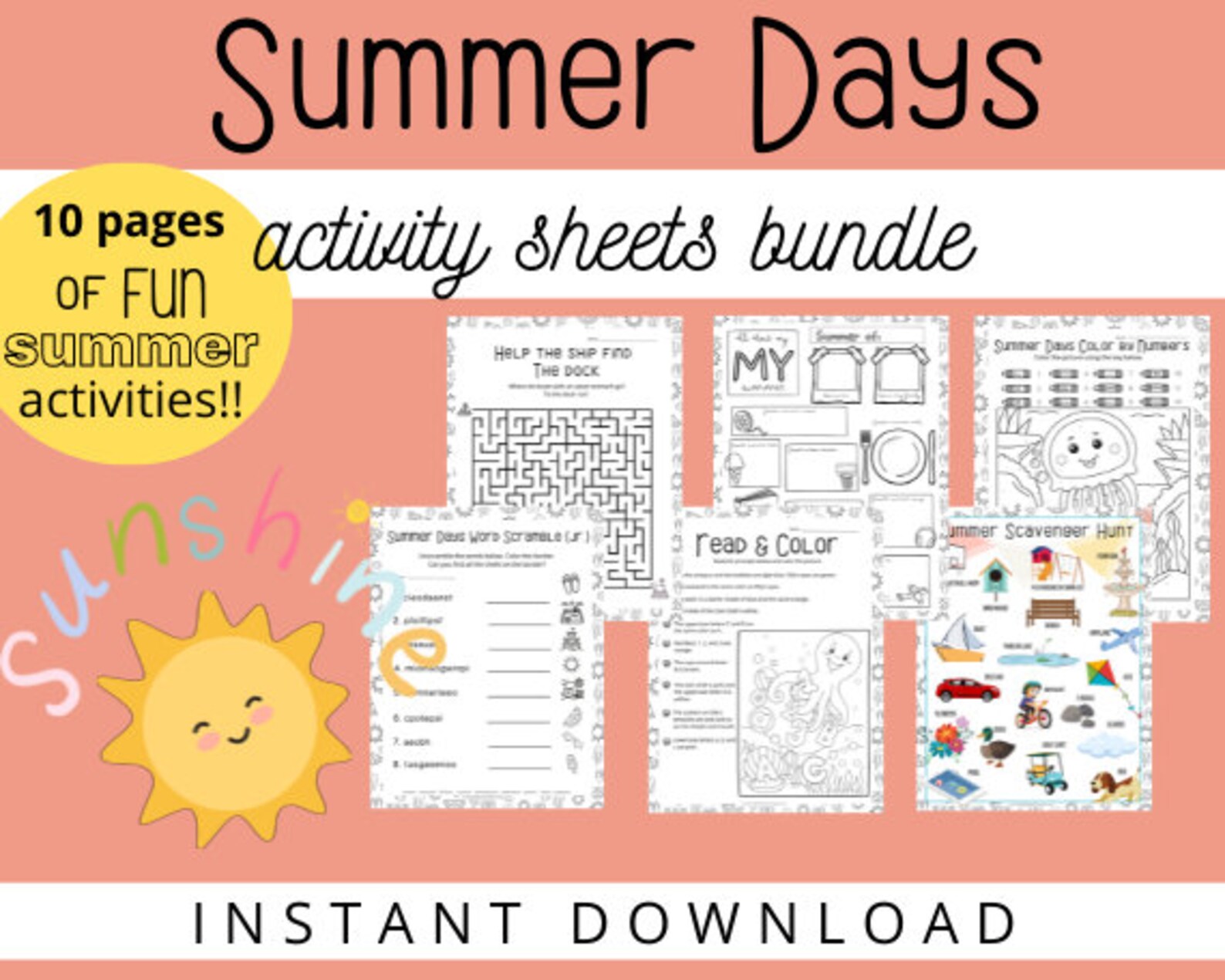 Summer Activity Sheets Bundle, Summer Workbook, Kindergarten Worksheets ...