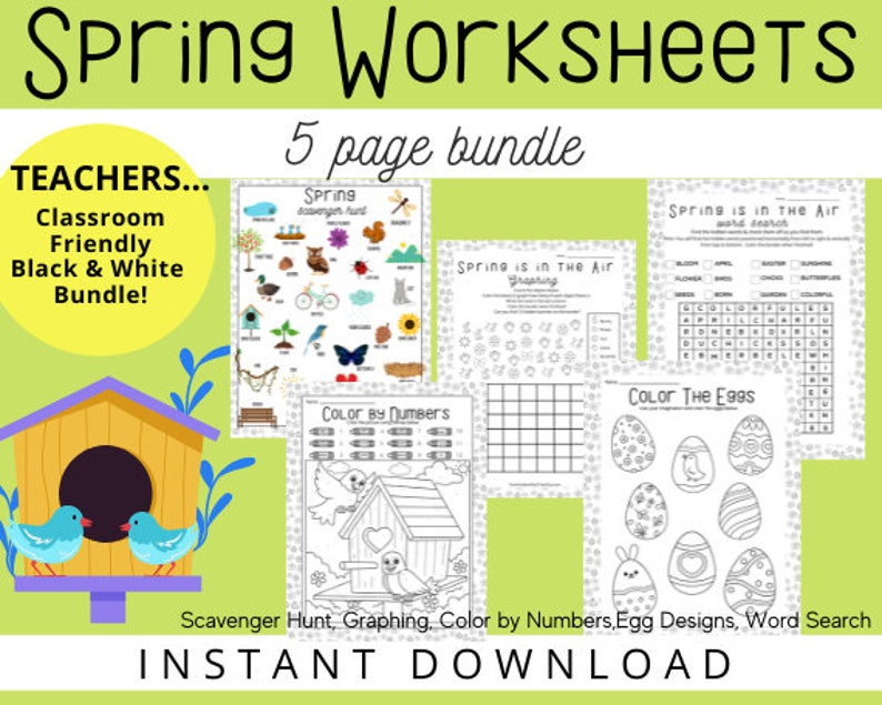 Spring Worksheet Bundle,worksheets,kids Worksheets,spring Word Search ...