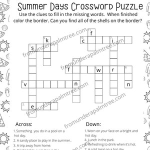 Summer Crossword Puzzle, Kids Crossword Puzzle, Learning Worksheets ...