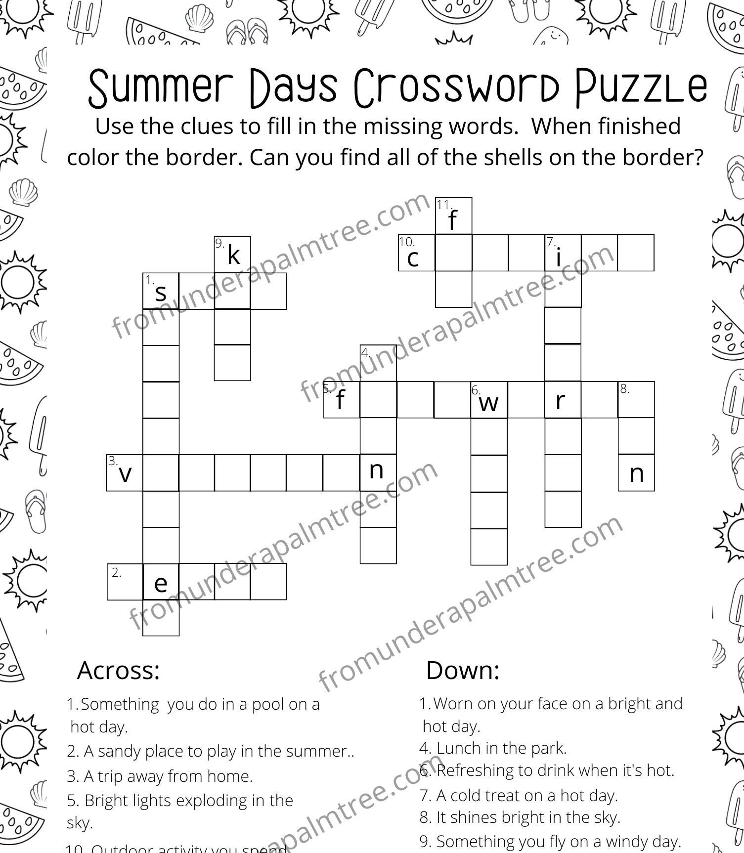 Summer Crossword Puzzle, Kids Crossword Puzzle, Learning Worksheets ...