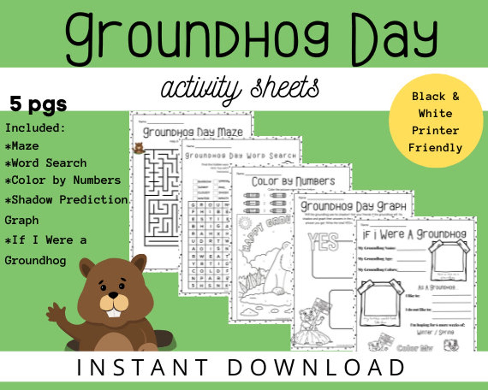 Groundhog Day Worksheet Bundle,groundhog Day Worksheets,kindergarten ...