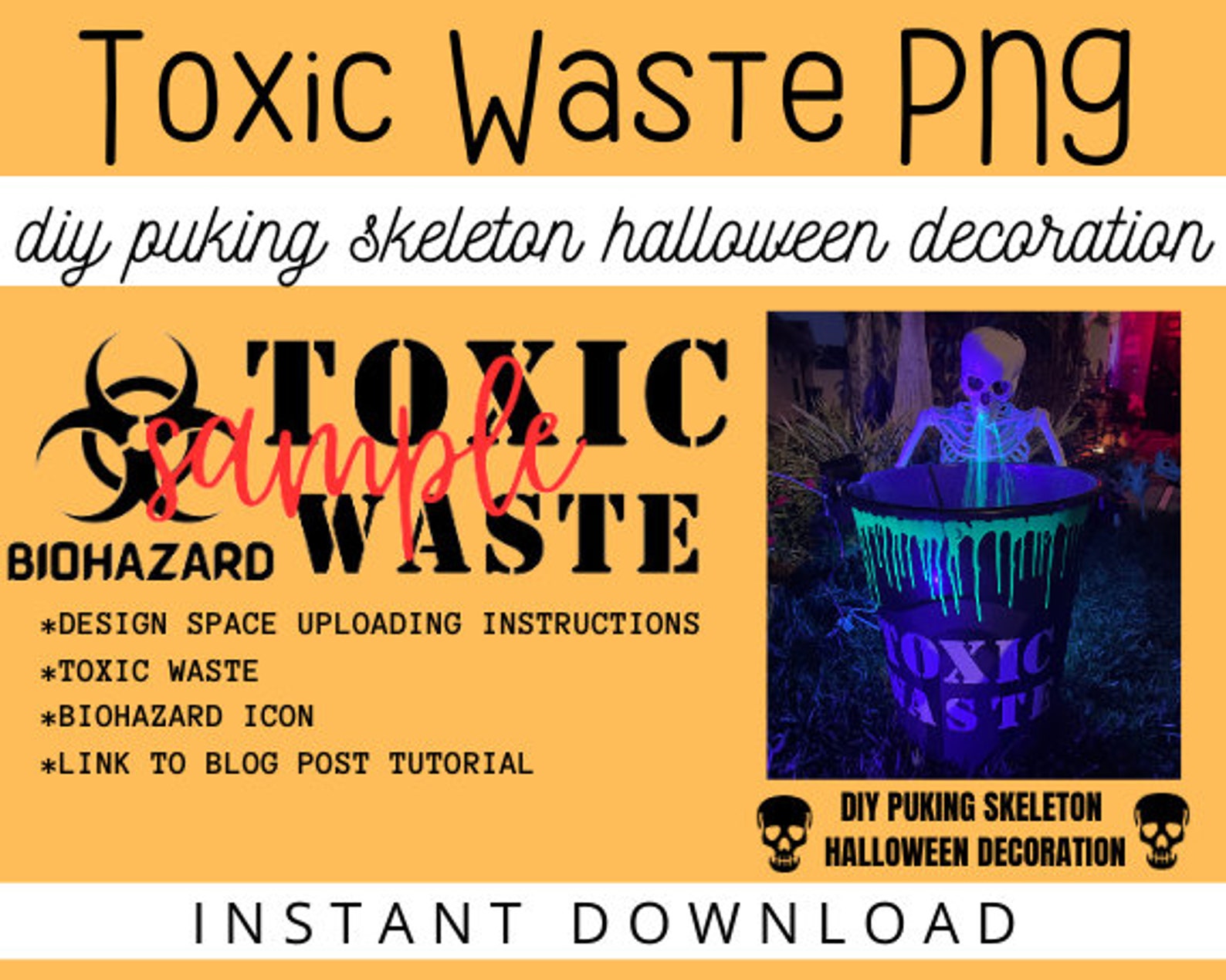 Toxic Waste Decal, Toxic Waste PNG, DIY Puking Skeleton, Trash Can ...