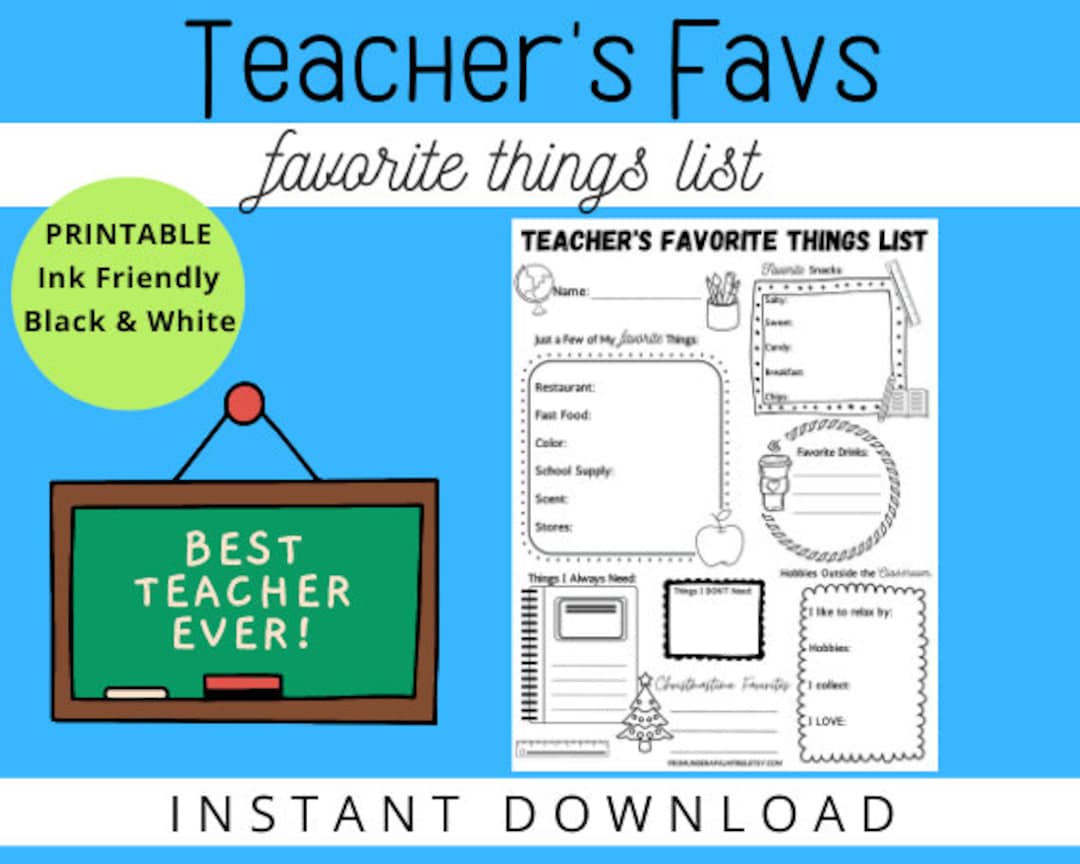 Teachers Favorite Things List,teacher Favorites,favorites List ...