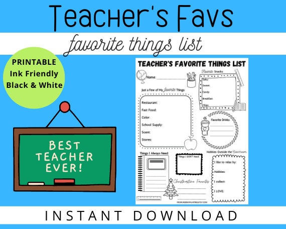 Teachers Favorite Things List,teacher Favorites,favorites List ...