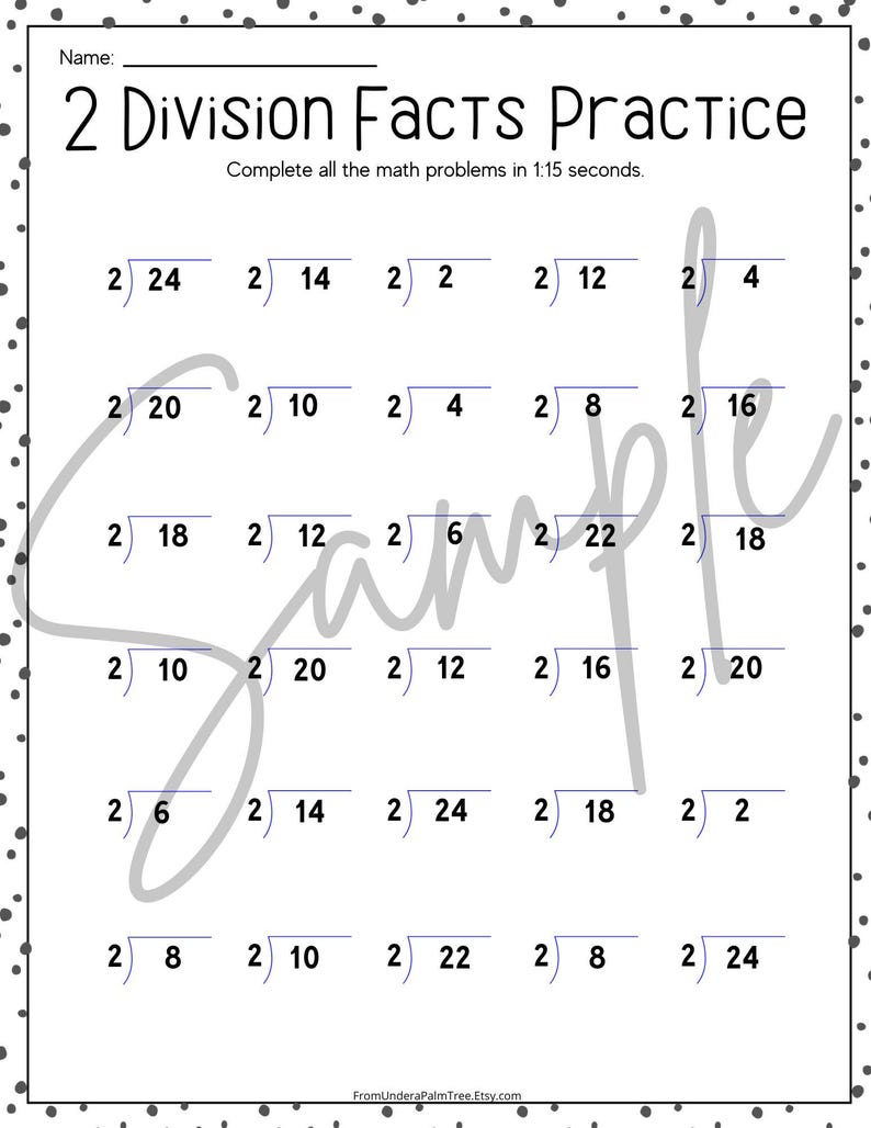 Division Facts Worksheet Bundle: Math Practice 1-12 (digital Download ...