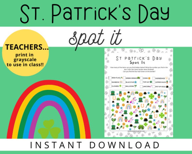 St. Patrick's Day Spot It,printable Game,kids Printable Game,kids ...