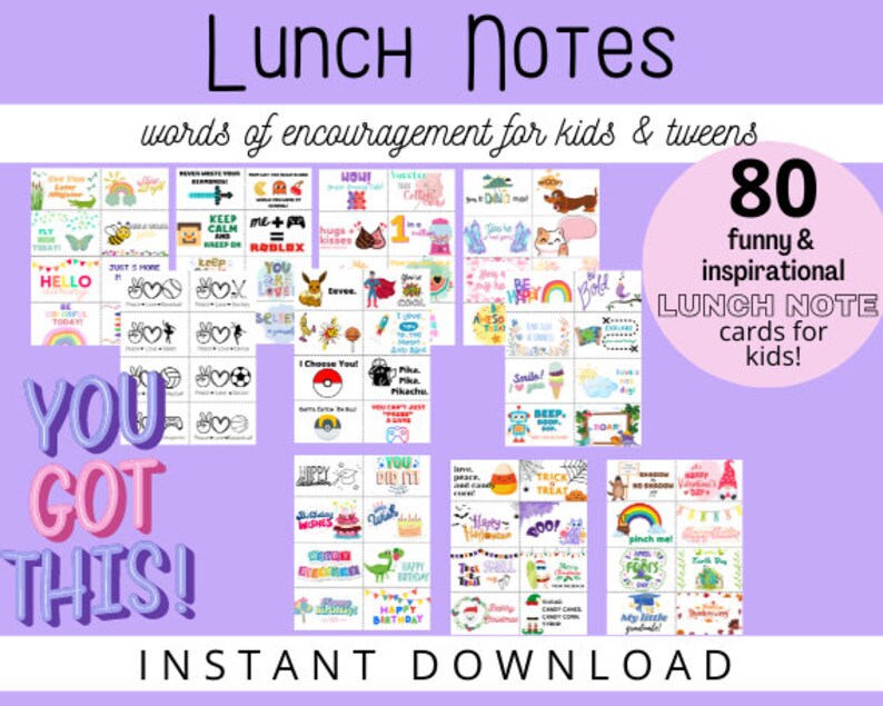 Lunch Notes for Kids Words of Encouragement for Kids Digital - Etsy