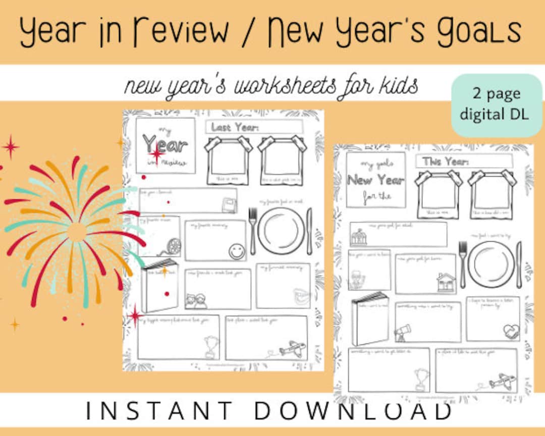 New Years Printables for Kids,new Years Worksheets,new Years Goals,new ...