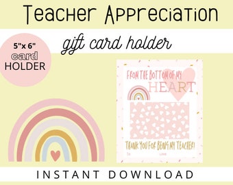 Printable Bundle Teacher Appreciation Gift Card Holder, Gift Card ...
