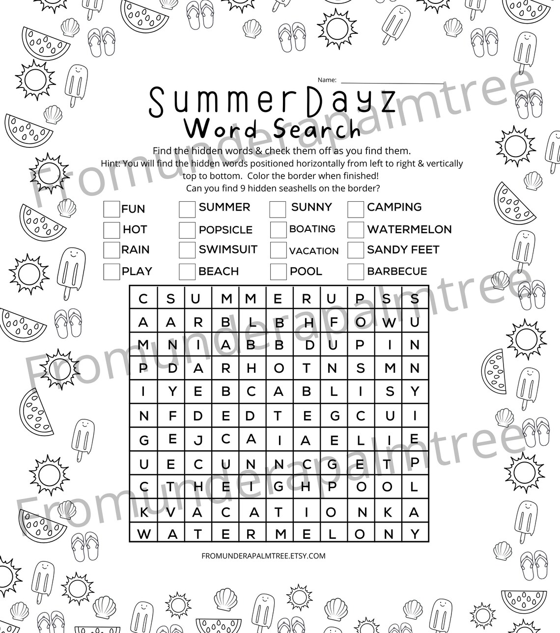 Summer Word Search Kids Word Search Learning Worksheets - Etsy