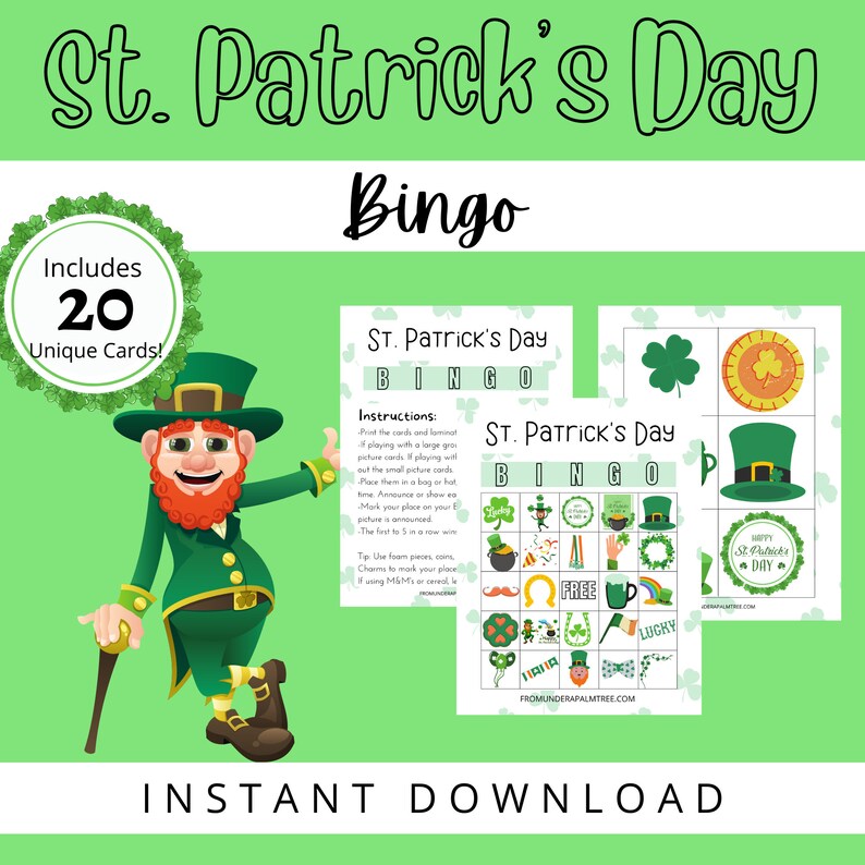 St. Patrick's Day Bingo Printable,st Patricks Day Games,kids Printable ...