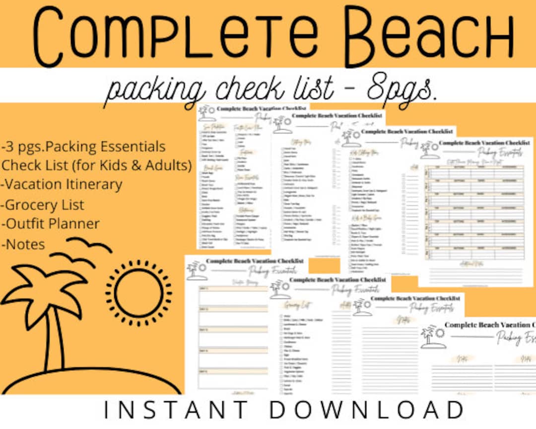 Beach Packing Checklist: Vacation Essentials List (digital Download) - Etsy