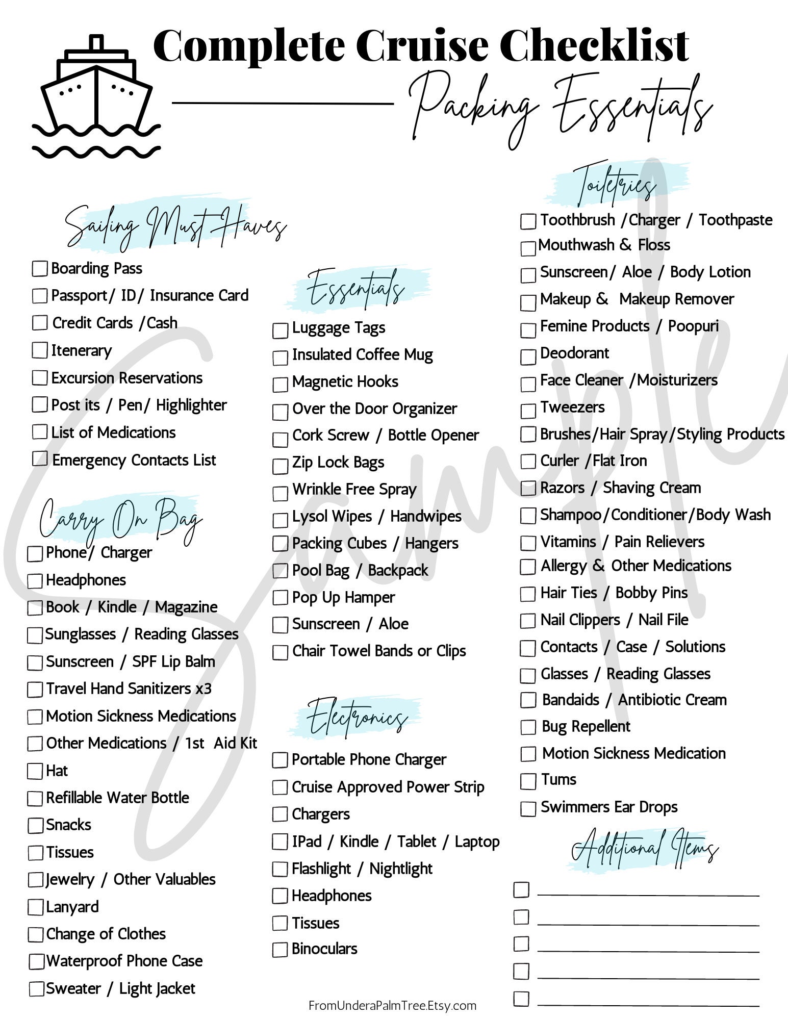 Cruise Packing Check List,cruise Essential List,printable Cruise ...