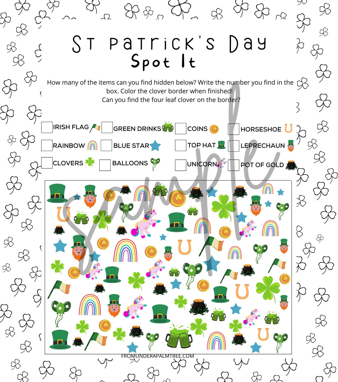 St. Patrick's Day Spot It,printable Game,kids Printable Game,kids ...