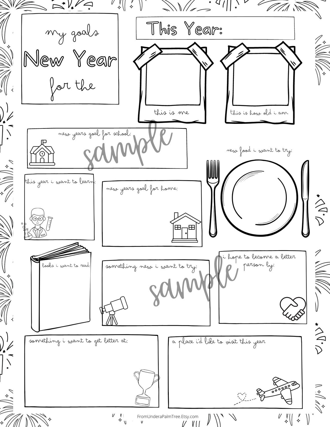 New Years Printables for Kids,new Years Worksheets,new Years Goals,new ...