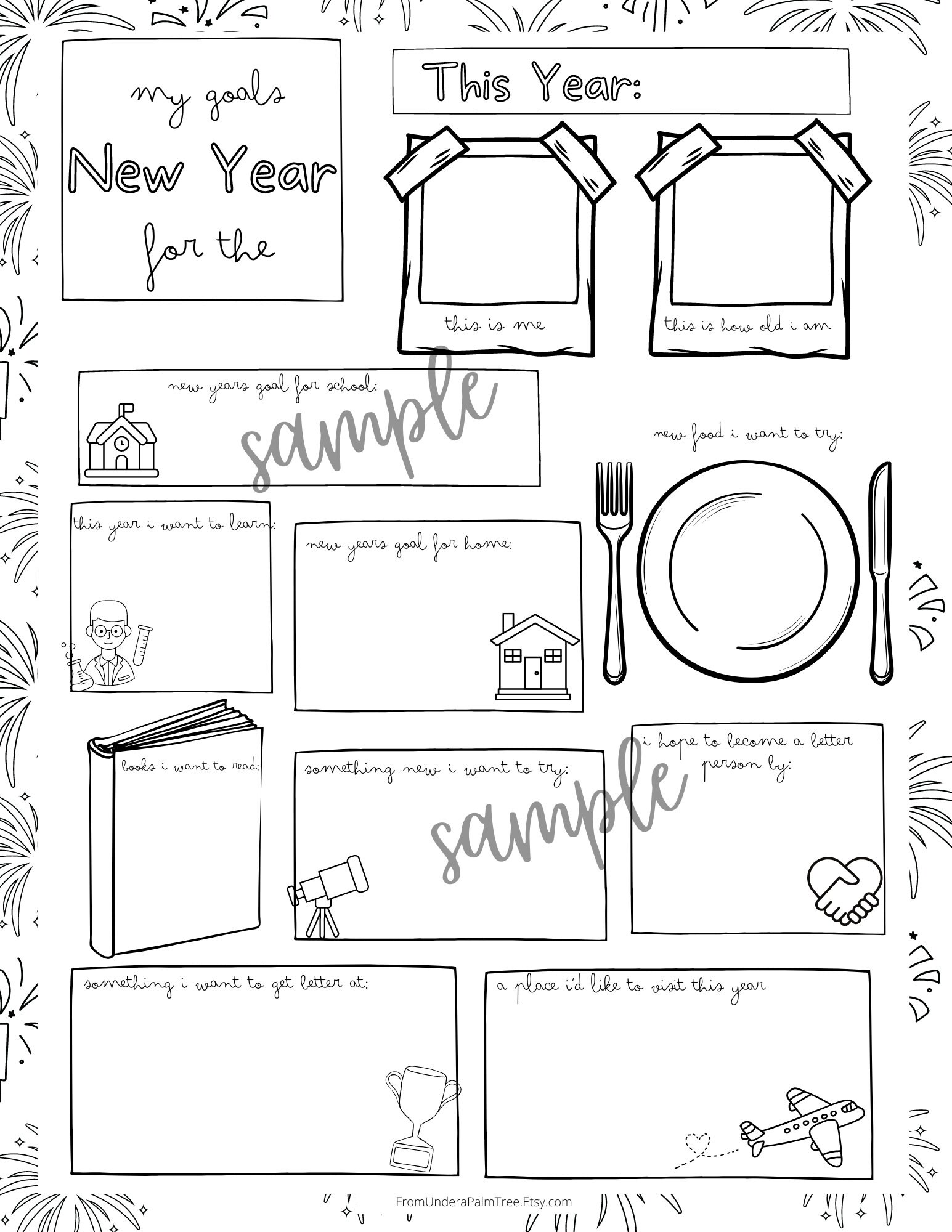 New Years Printables for Kids,new Years Worksheets,new Years Goals,new ...