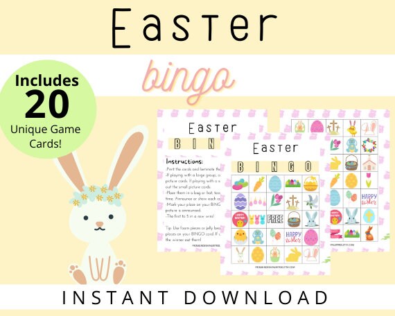 Easter Bingo Printable, Easter Game, Printable Games for Kids, Bingo ...