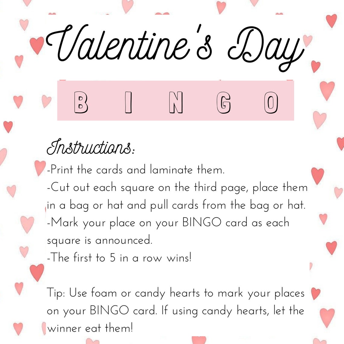 Valentine's Day Bingo Printable,digital Game for Kids,valentines Day ...