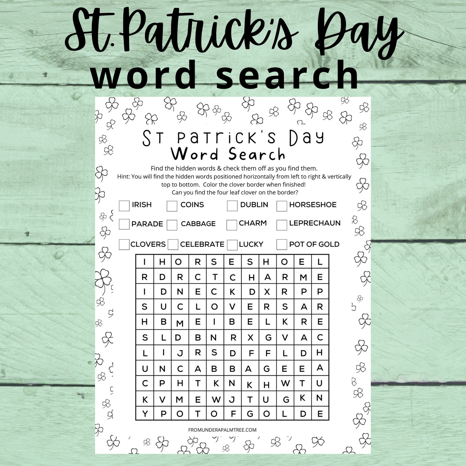 St. Patrick's Day Word Search,word Search,kids Worksheet,printable Game ...