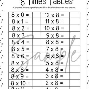 Multiplication Facts,times Table Worksheets,times Table Practice ...