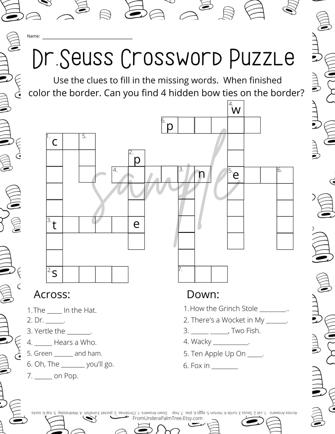 Dr. Seuss Worksheets: Word Search, Crossword, Character Builder ...