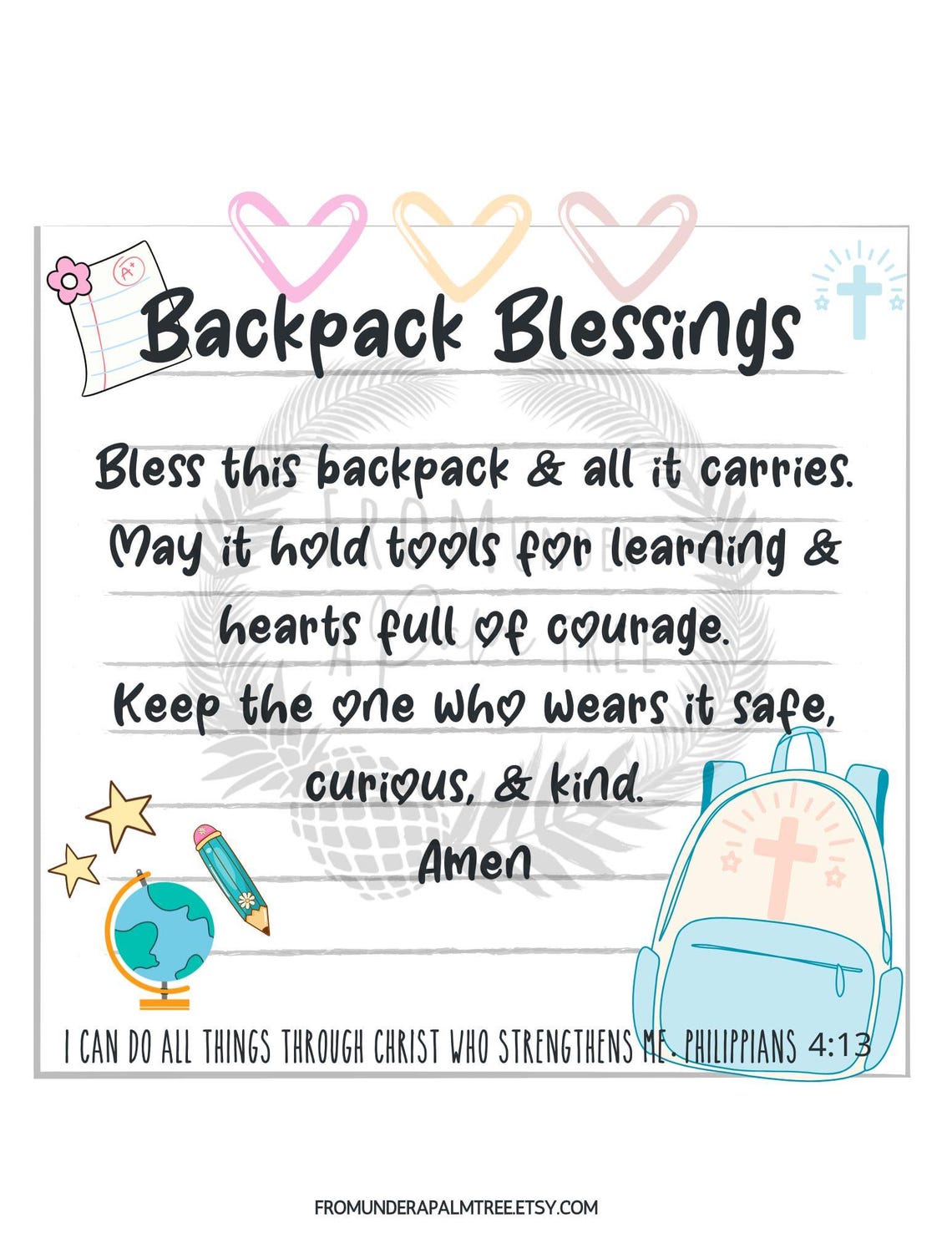Backpack Blessing Tags for Kids: Bible Verse Notes (PDF Printable ...