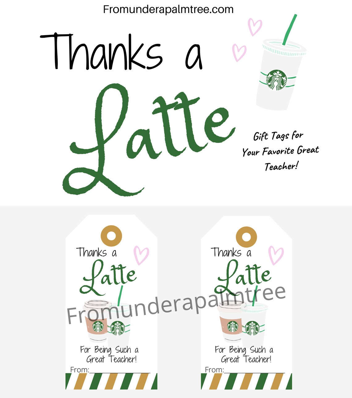 Starbucks Teacher Appreciation Gift Tags, Thanks a Latte (digital ...
