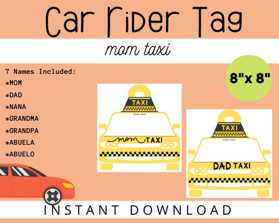 Car Rider Pick up Tag: Mom, Dad, Nana, Abuela (digital Download) - Etsy