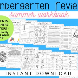 Kindergarten Review Summer Workbook Kindergarten Worksheet - Etsy