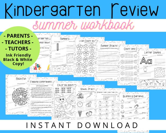 Kindergarten Review Summer Workbook Kindergarten Worksheet - Etsy