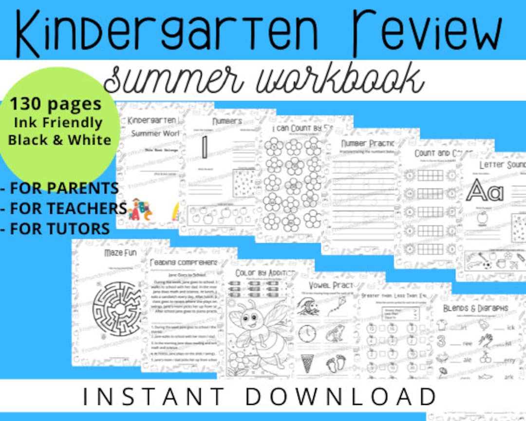 Kindergarten Review Summer Workbook, Kindergarten Worksheet, Printable ...