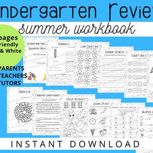 Kindergarten Review Summer Workbook, Kindergarten Worksheet, Printable ...