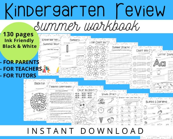 Kindergarten Review Summer Workbook, Kindergarten Worksheet, Printable ...