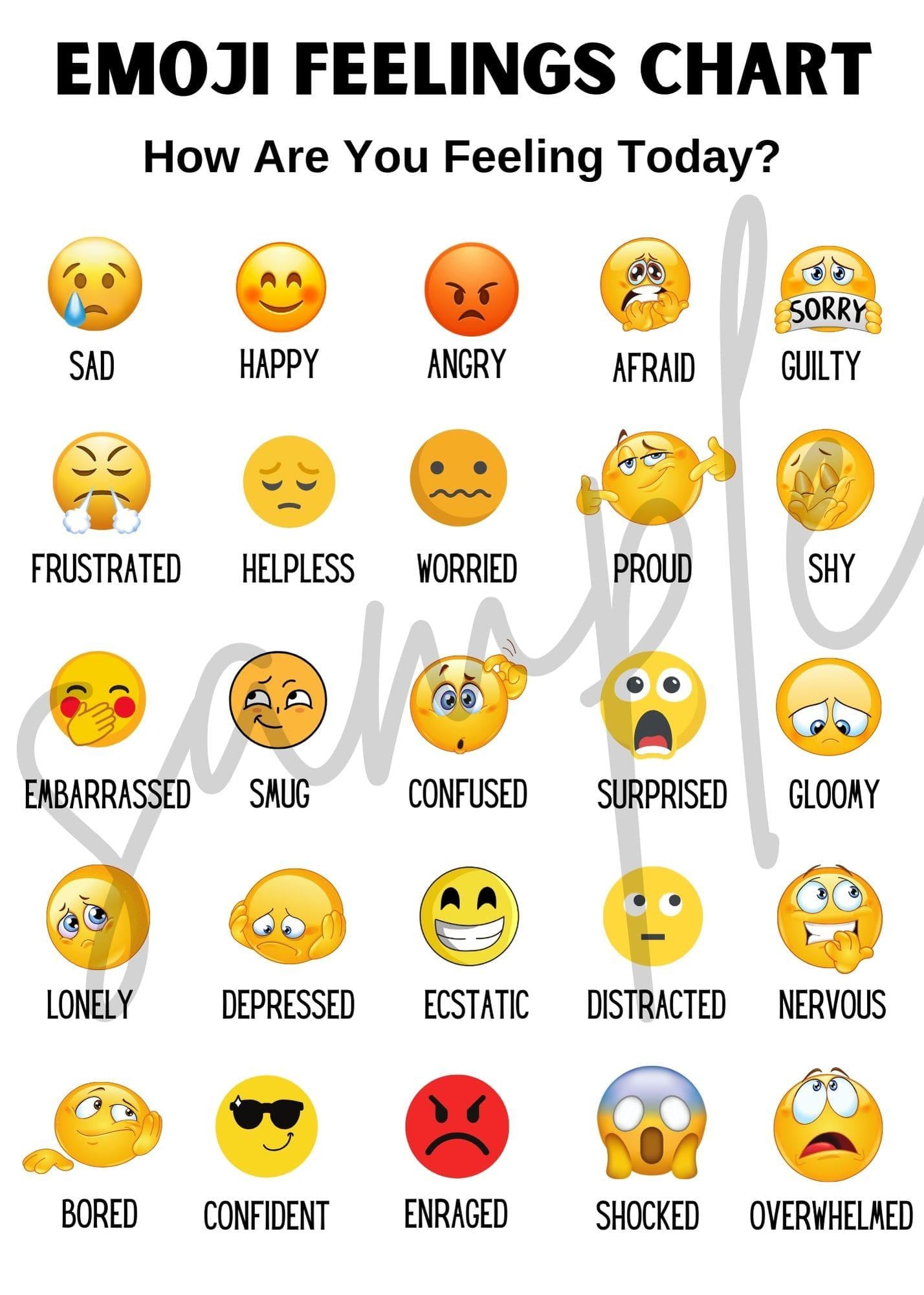 Emoji Feelings Chart for Kids, Feelings Chart, Digital Download ...