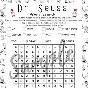 Dr Seuss Word Search,dr Seuss Character,word Search,seuss Crossword ...