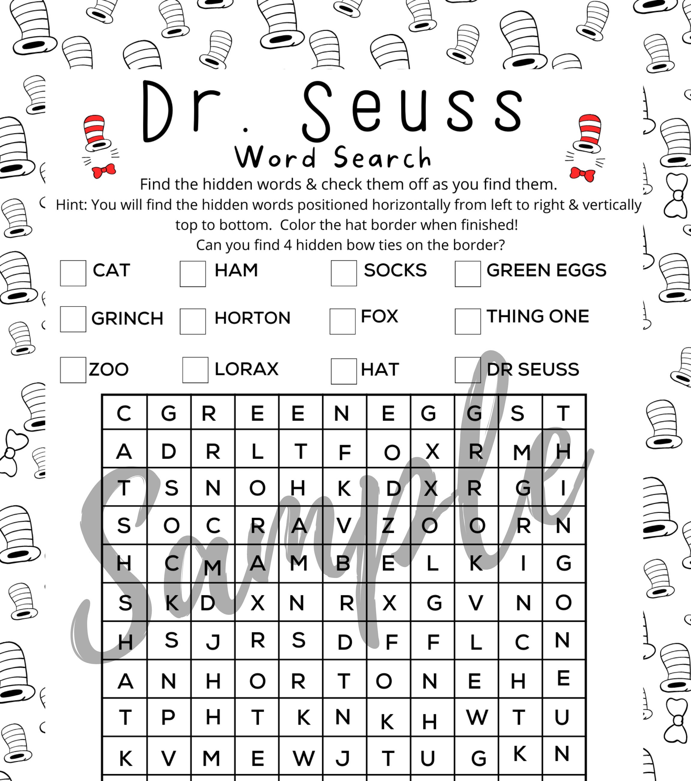 Dr Seuss Word Search,dr Seuss Character,word Search,seuss Crossword ...