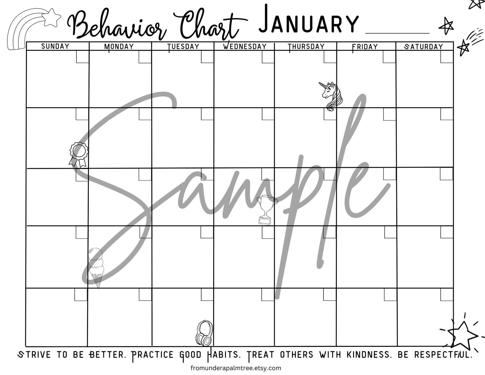 Kids Behavior Chart: 12-month Reward Calendar (digital Download) - Etsy