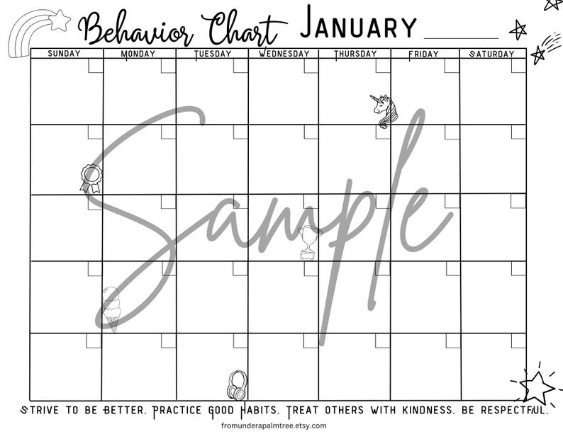 Kids Behavior Chart: 12-month Reward Calendar (digital Download) - Etsy