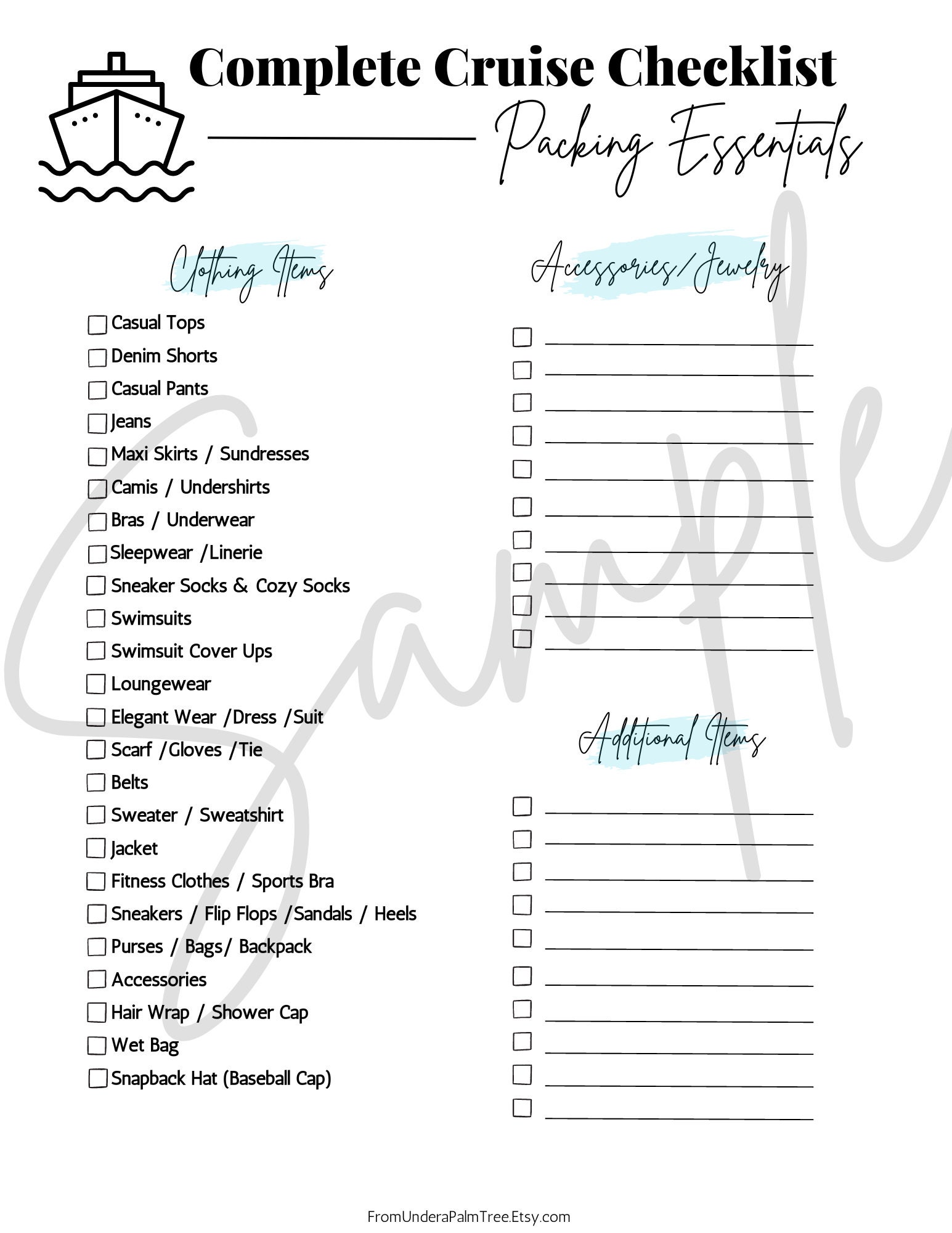 Cruise Packing Check List,cruise Essential List,printable Cruise ...