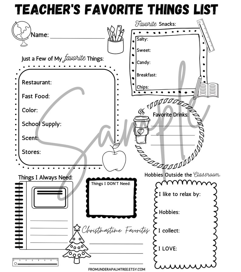 Teachers Favorite Things List,teacher Favorites,favorites List ...