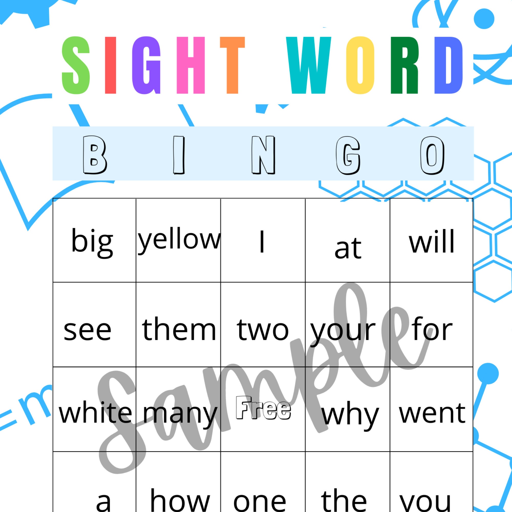 Sight Word Bingo Printable - Etsy