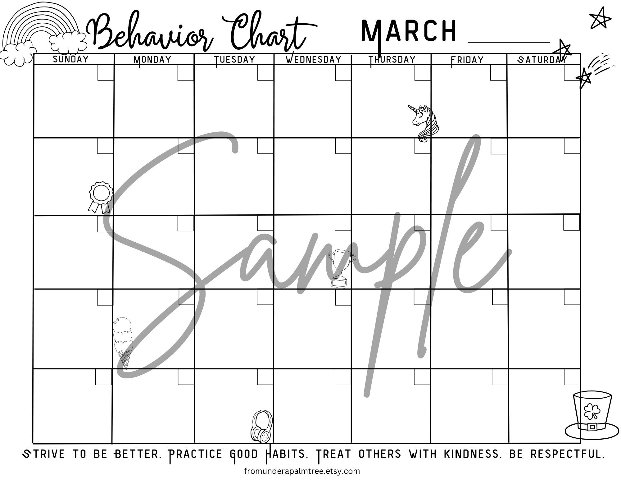 Kids Behavior Chart: 12-month Reward Calendar (digital Download) - Etsy