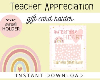 Printable Bundle Teacher Appreciation Gift Card Holder, Gift Card ...
