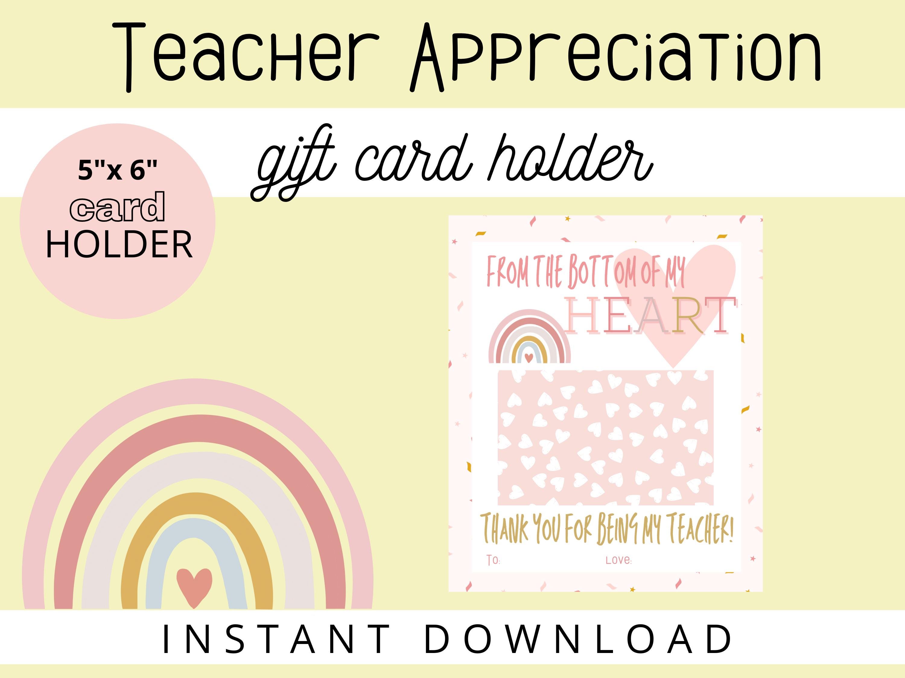 Teacher Appreciation Gift Card Holder: Heart & Rainbow (digital ...