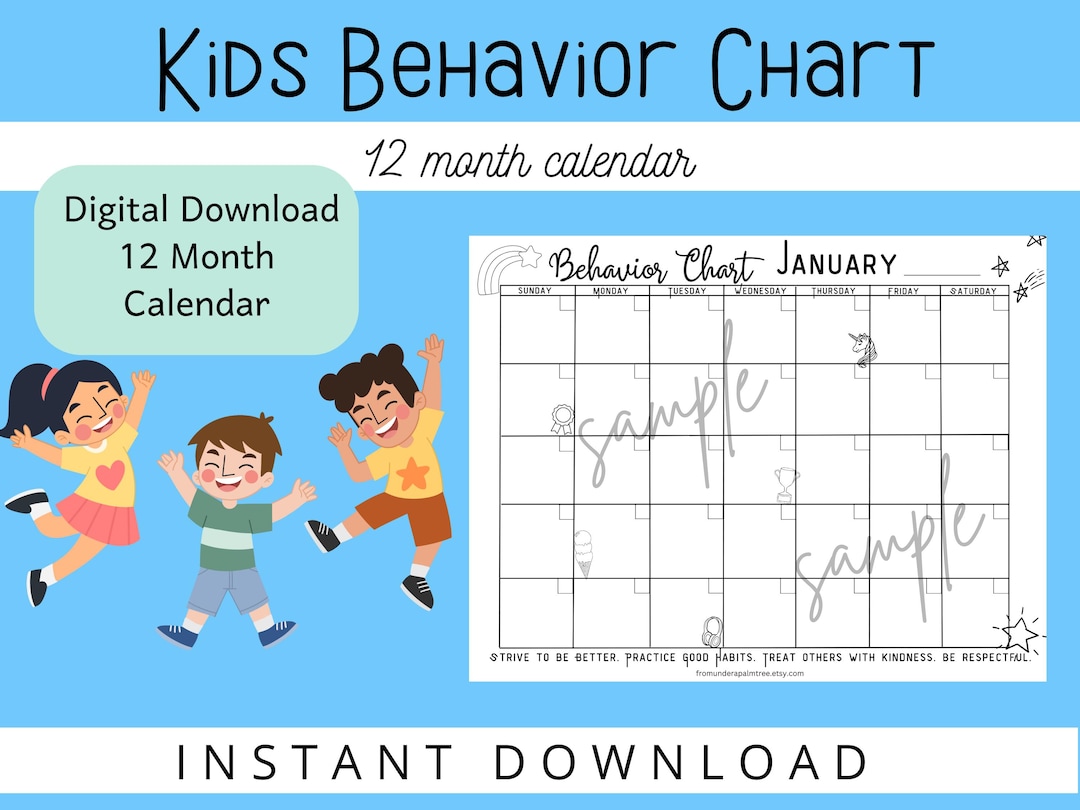 Kids Behavior Chart: 12-month Reward Calendar (digital Download) - Etsy
