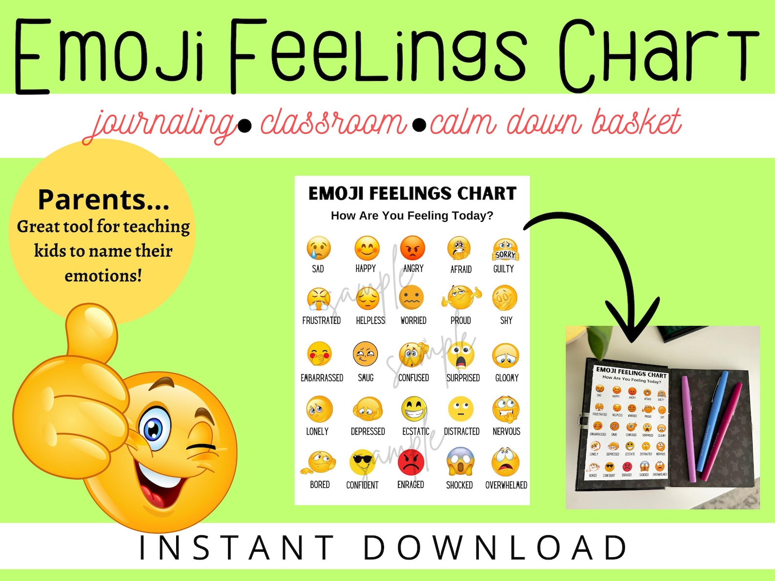 Emoji Feelings Chart for Kids, Feelings Chart, Digital Download ...
