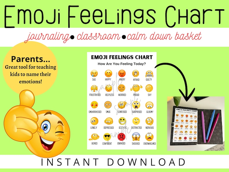 Emoji Feelings Chart for Kids, Feelings Chart, Digital Download ...