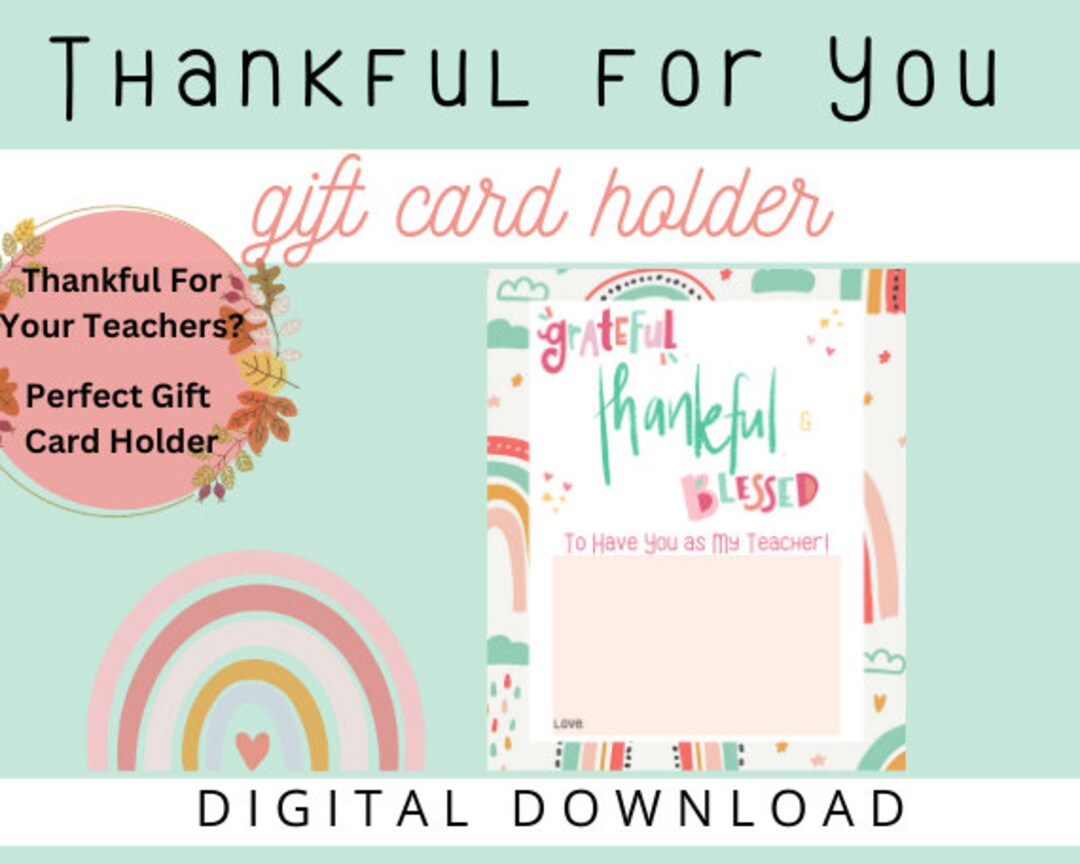 Thankful Gift Card Holder, Printable Gift Card Holder, Teacher ...